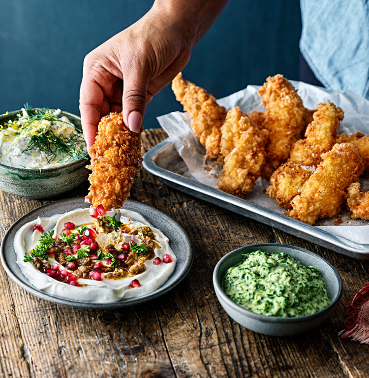 Friterade kycklinginnerfiléer med tre såser - Kronfågel